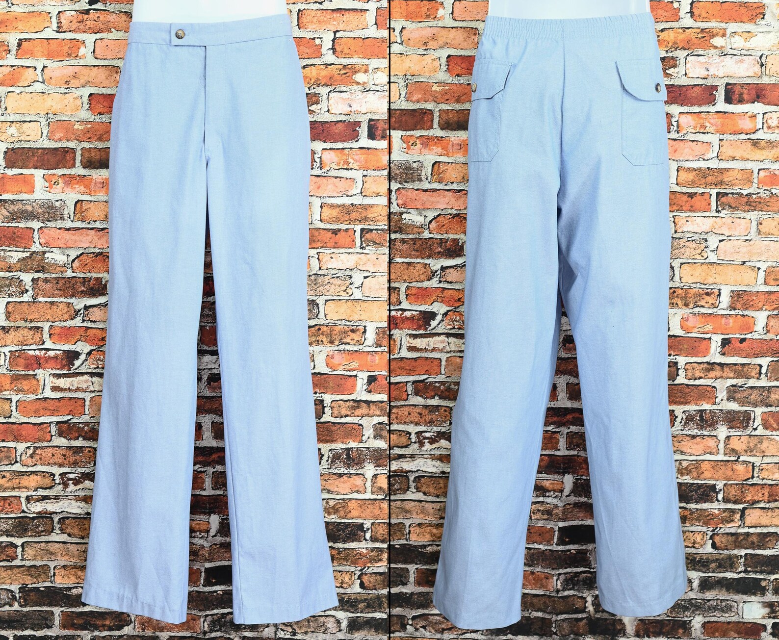Vintage Men's 80s Blue PURITAN Summer Cotton Polyester Pants - 36 X 32 ...