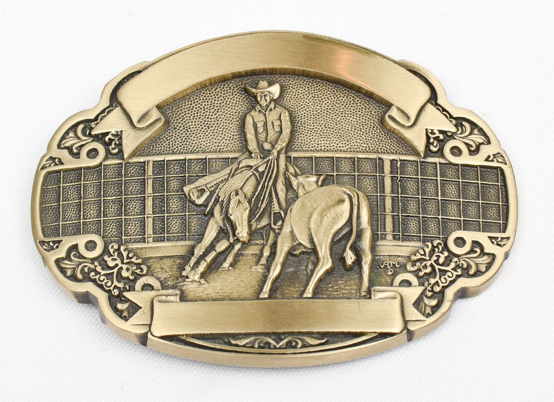 Vintage Award Design Medals Solid Brass Cowboy Riding Horse Belt Buckle ...
