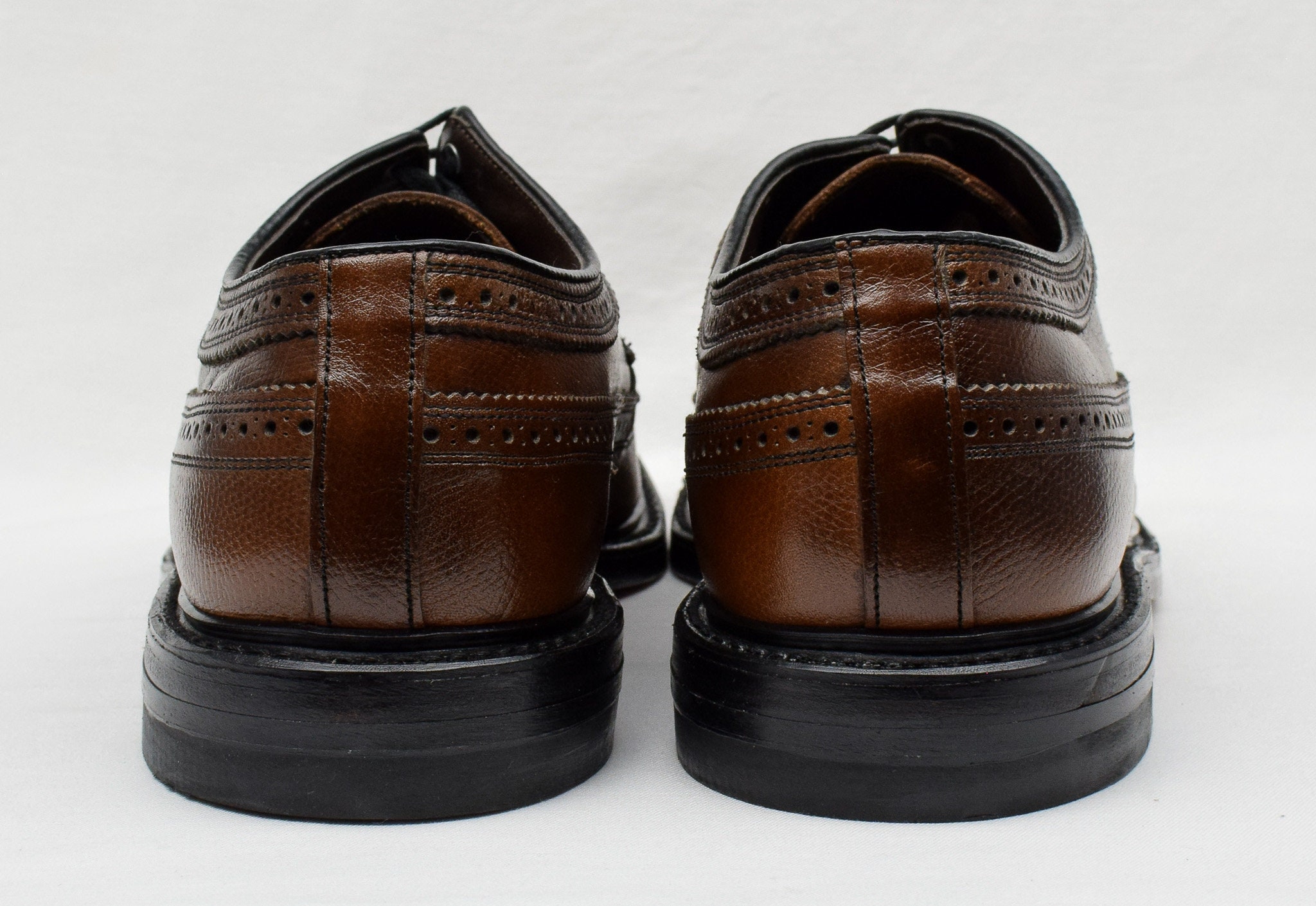 Men's Vintage Rand Brown Textured Leather Wingtip Oxford Dress Shoes ...