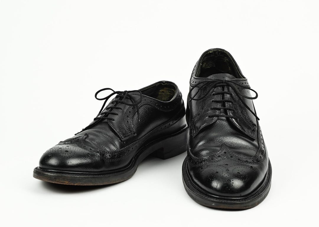 Vintage Men's 50s/60s Black BOSTONIANS Leather Brogue Wingtip Oxford ...