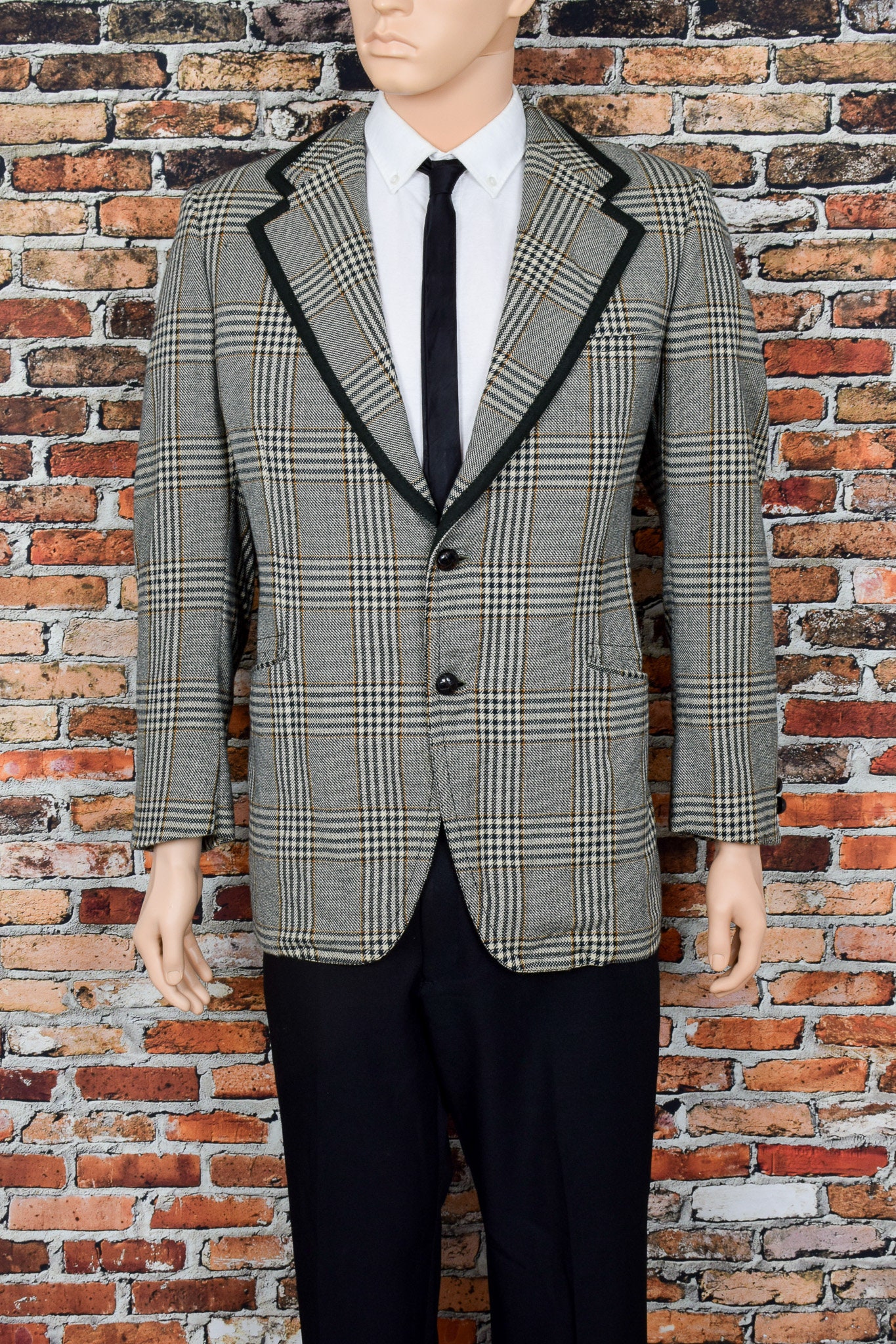 Vintage rare Men's 70s Roman Style by Brioni Black & White Plaid Wool ...