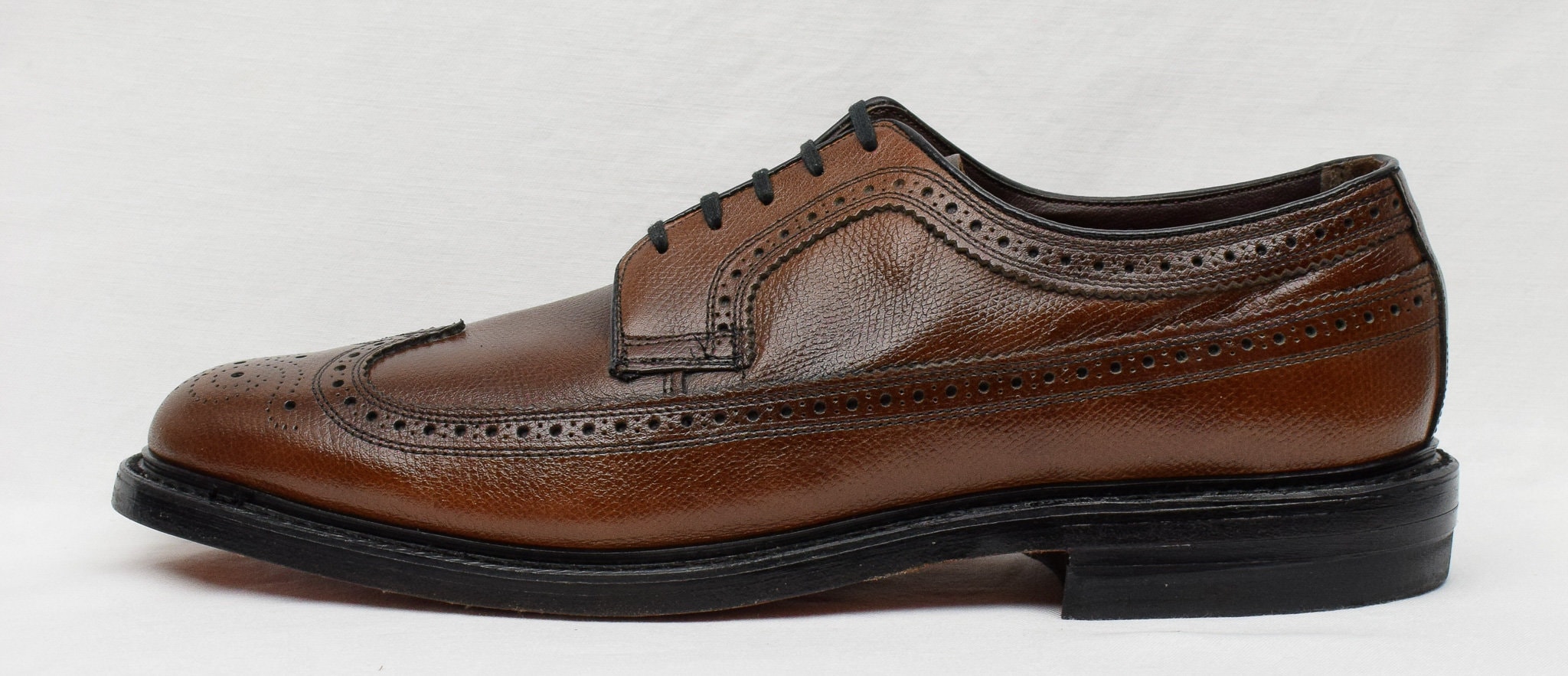 Men's Vintage Rand Brown Textured Leather Wingtip Oxford Dress Shoes ...