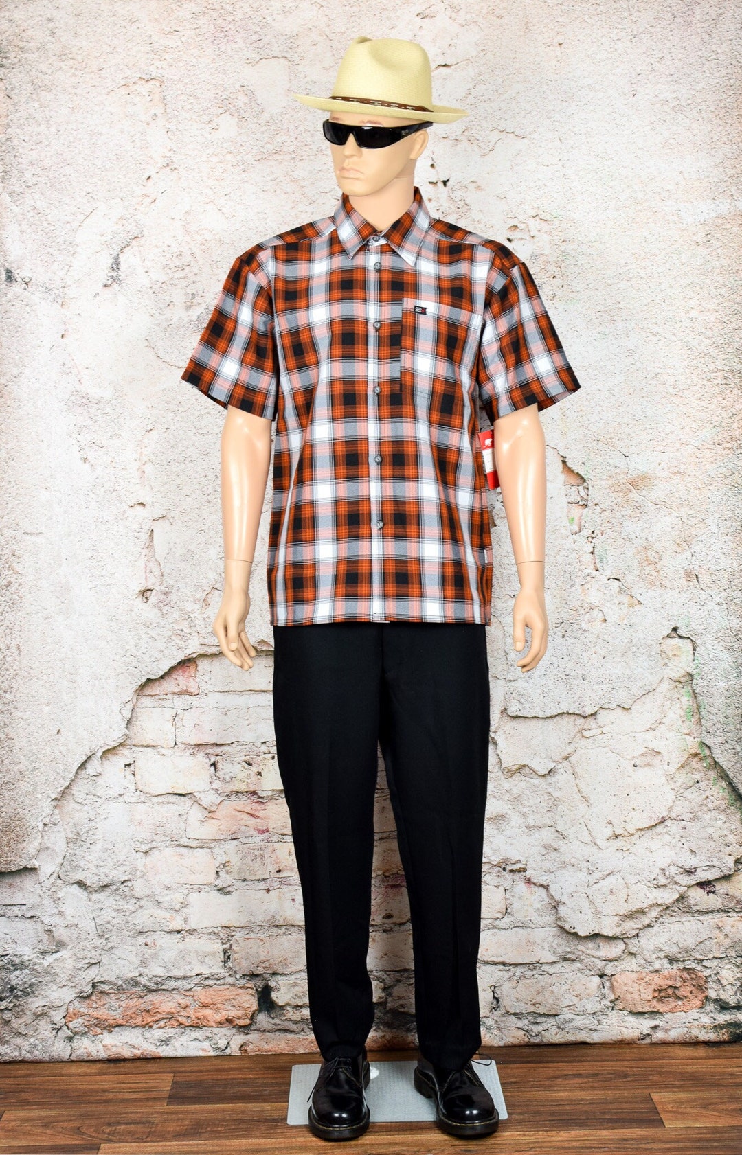 NEW W/ TAGS *medium* Vintage Men's OSO Brand Orange/black Plaid Button ...
