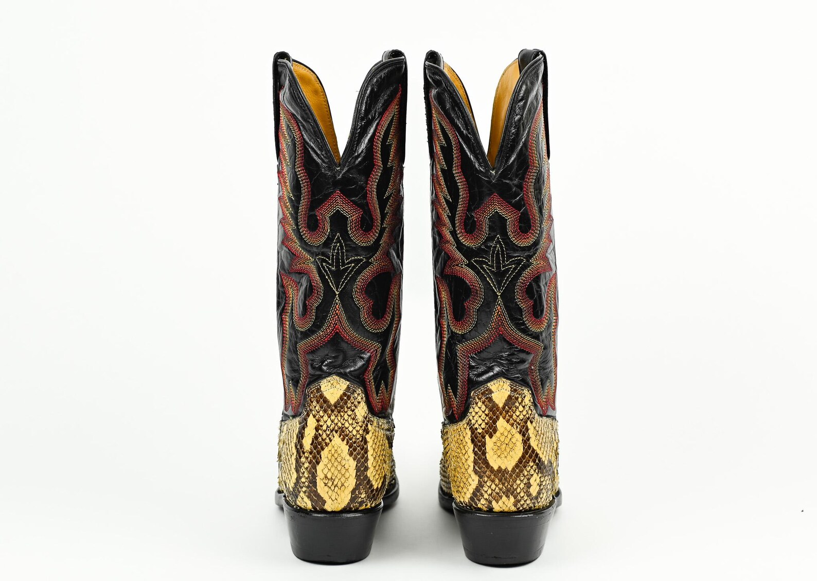 Vintage Black & Yellow FERRINI ITALIA Python Skin Leather Cowboy Boots ...
