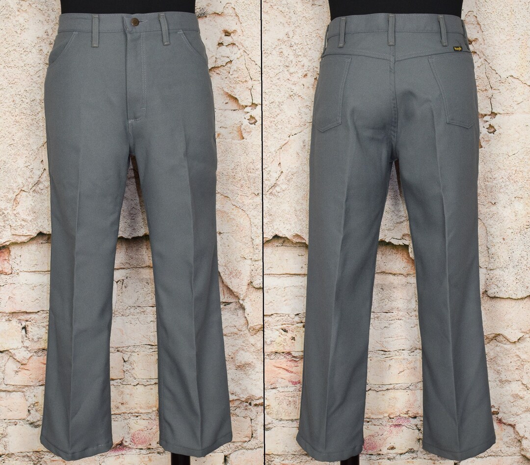 Vintage Men's 70s Grey WRANGLER Polyester USA Made Dress Pants - 38 X ...