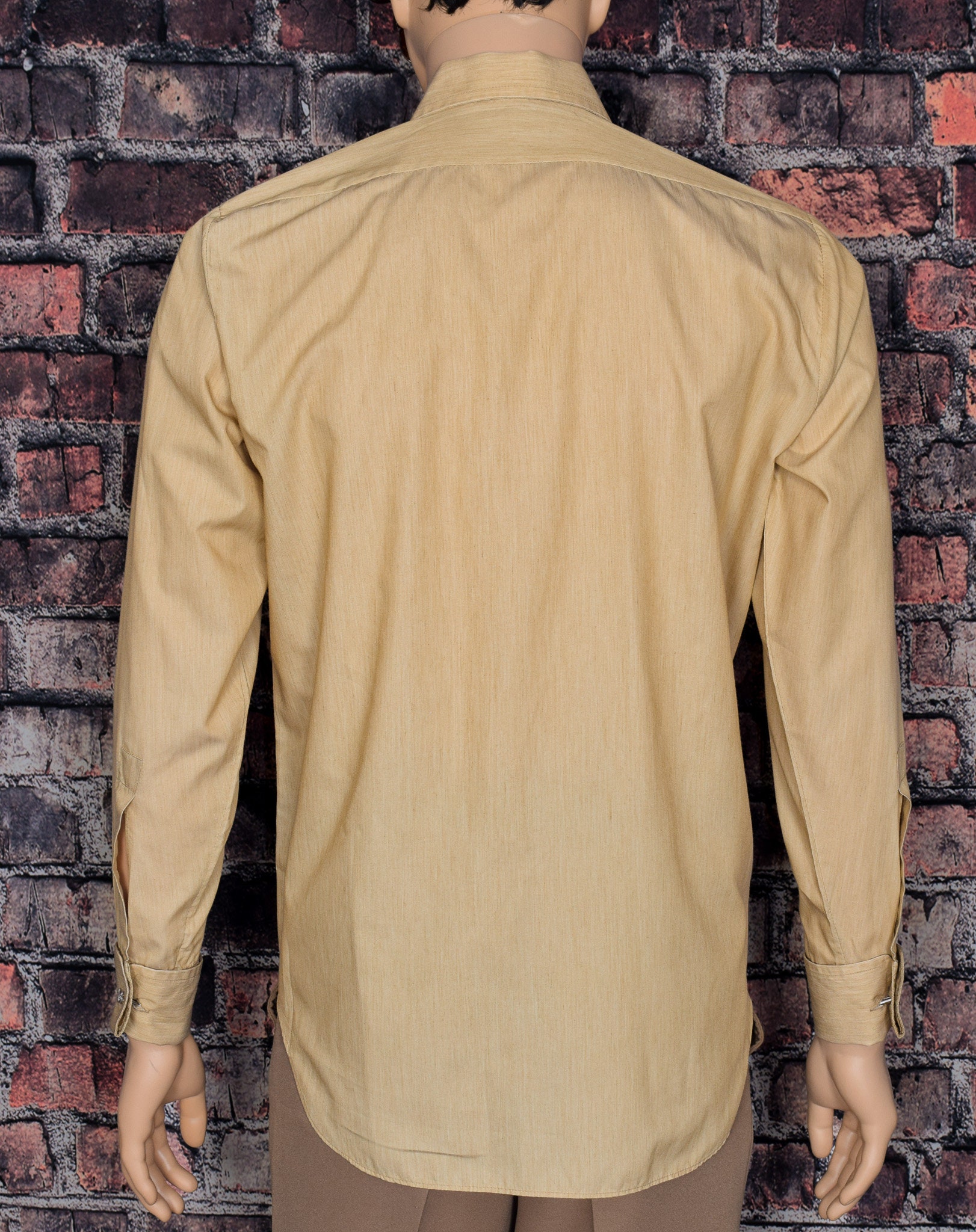 Vintage Men's 70s St. Michael Tan Long Sleeve Hidden Button up Dacron ...