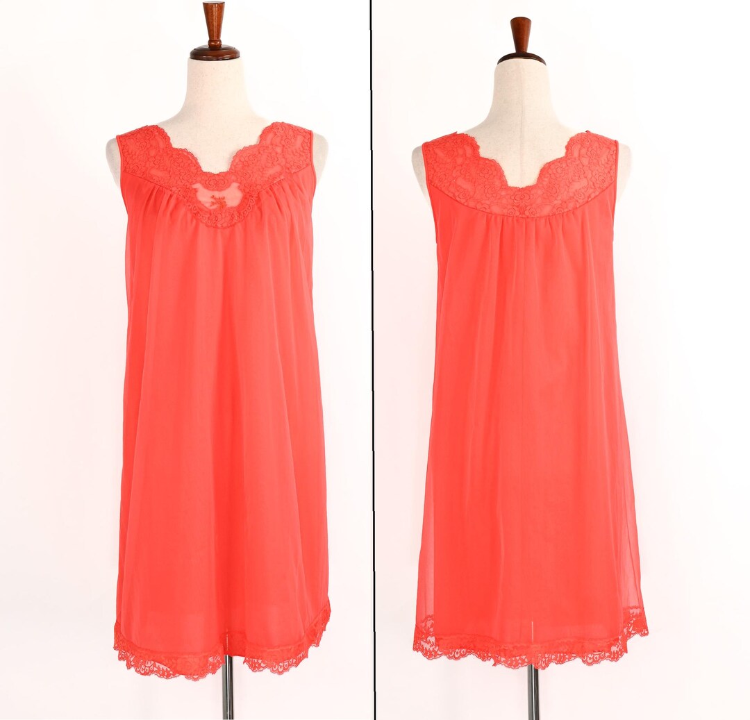 Vintage 50s Red VANITY FAIR Nylon Lace Mini Lingerie Nightgown - S - Etsy