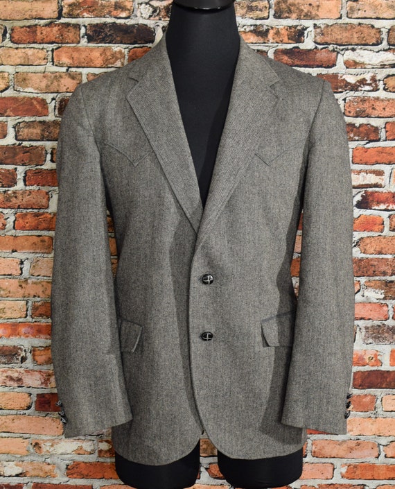 Vintage Men's 70's Brad Whitney Grey Tweed Western Su… - Gem