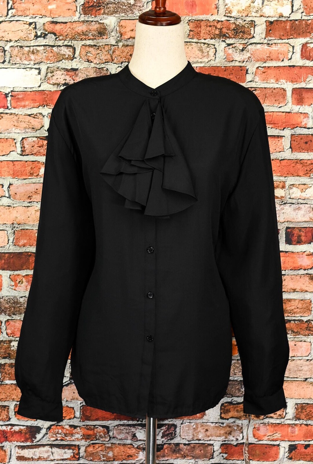 DEADSTOCK - Women's 80s Black PYKE LTD. Button up Long Sleeve Blouse ...