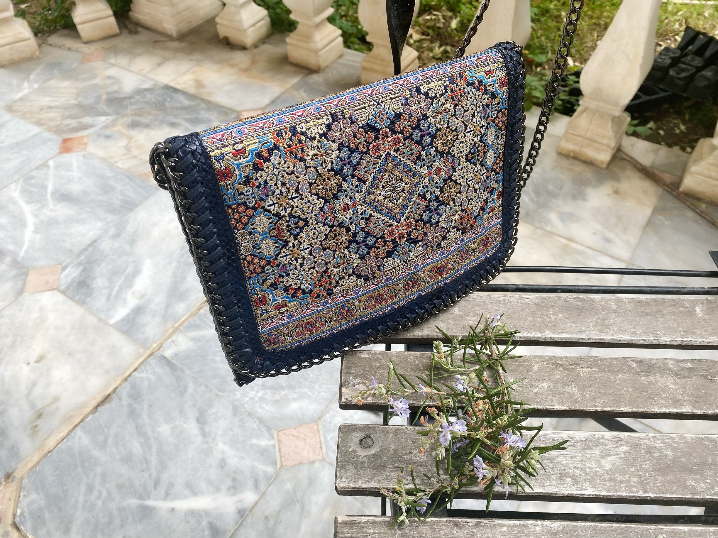 Blue Boho Metalic Fabric Kilim Bag Turkish Kilim Bag - Etsy