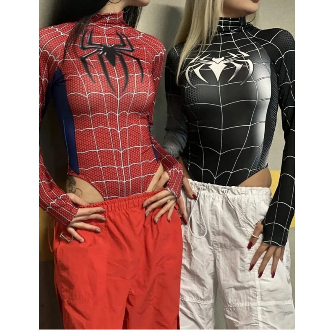 Spiderman Woman Body Suit,snap-on Body Suit,black Body Suit for Woman ...