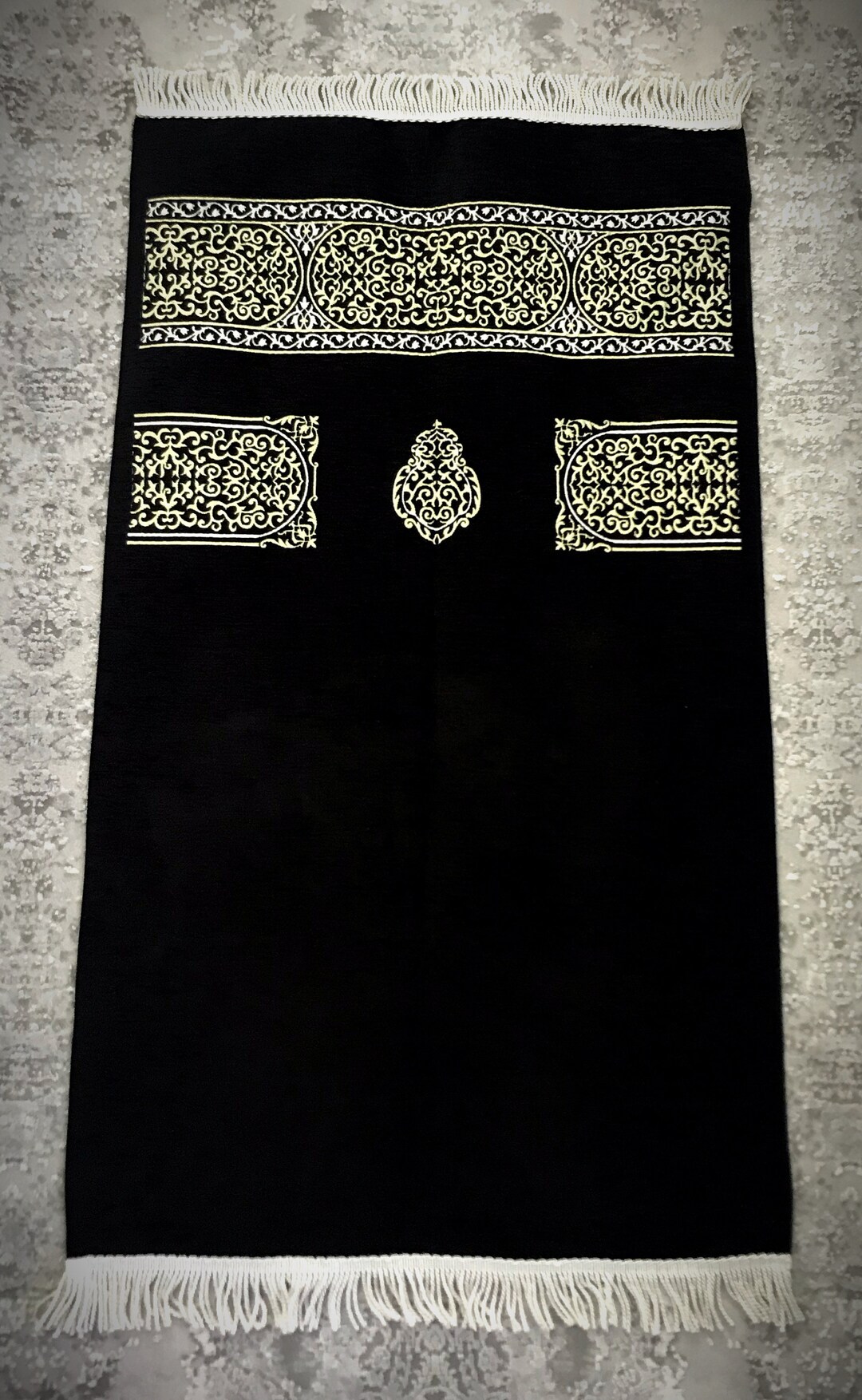 Luxury Islamic Prayer Mat: Black With Gold Floral Design - Etsy