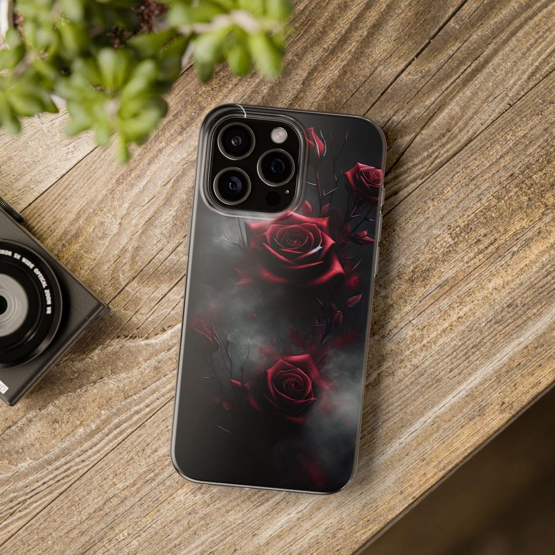 Flexi Cases - Dark Moody Red Roses Thorns Foggy Background Phone Cover ...