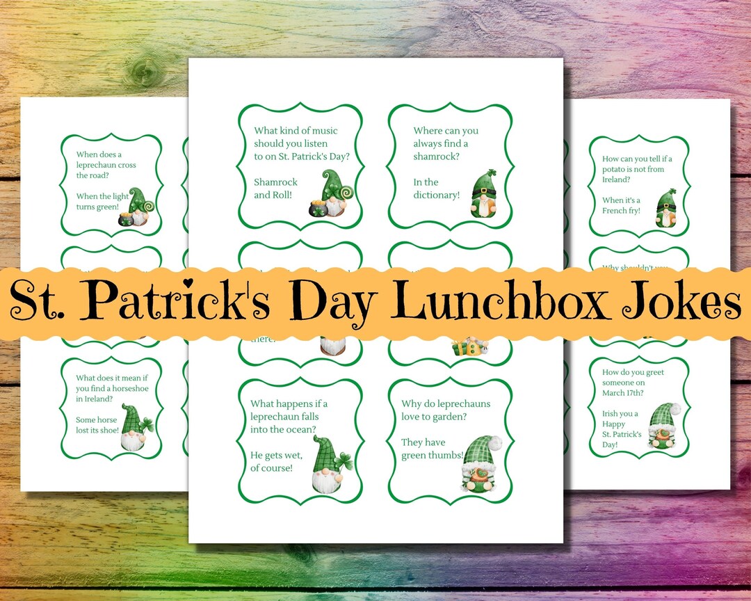 St. Patrick's Day Kids Printable Lunchbox Joke Cards - Gnome Design - Etsy