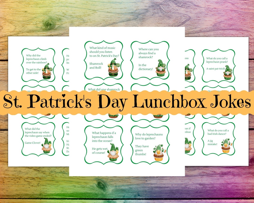 St. Patrick's Day Kids Printable Lunchbox Joke Cards Gnome-cupcake ...