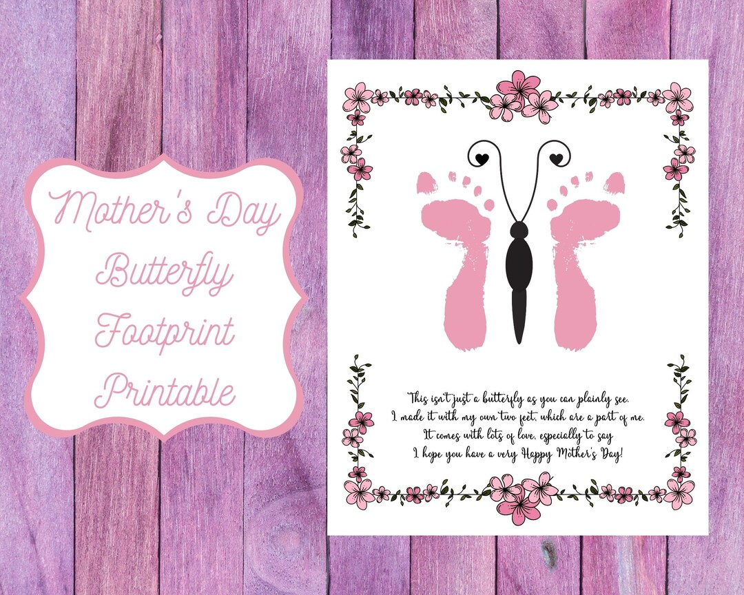Mother's Day Butterfly Footprints Printable Keepsake Gift Kid and Baby ...