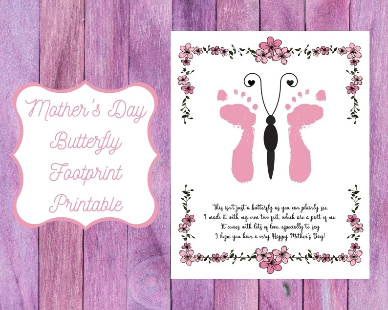 Mother's Day Butterfly Footprints Printable Keepsake Gift Kid and Baby ...