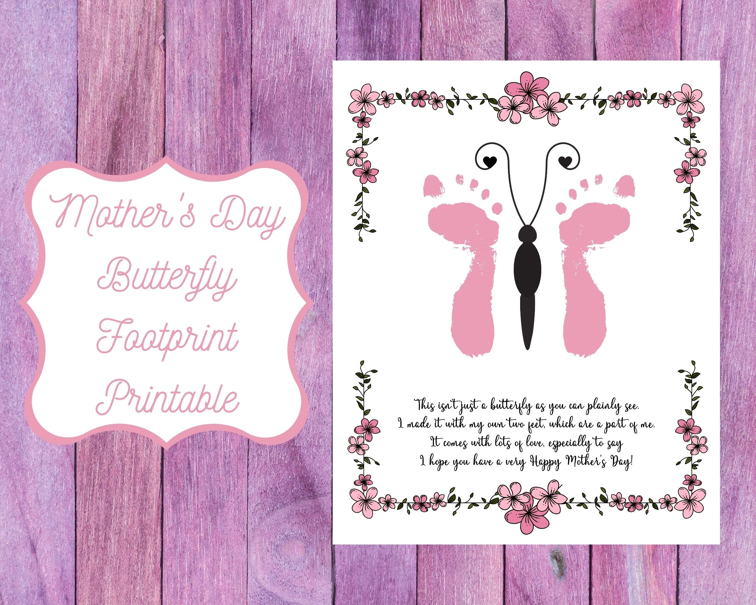 Mother's Day Butterfly Footprints Printable Keepsake Gift Kid and Baby ...