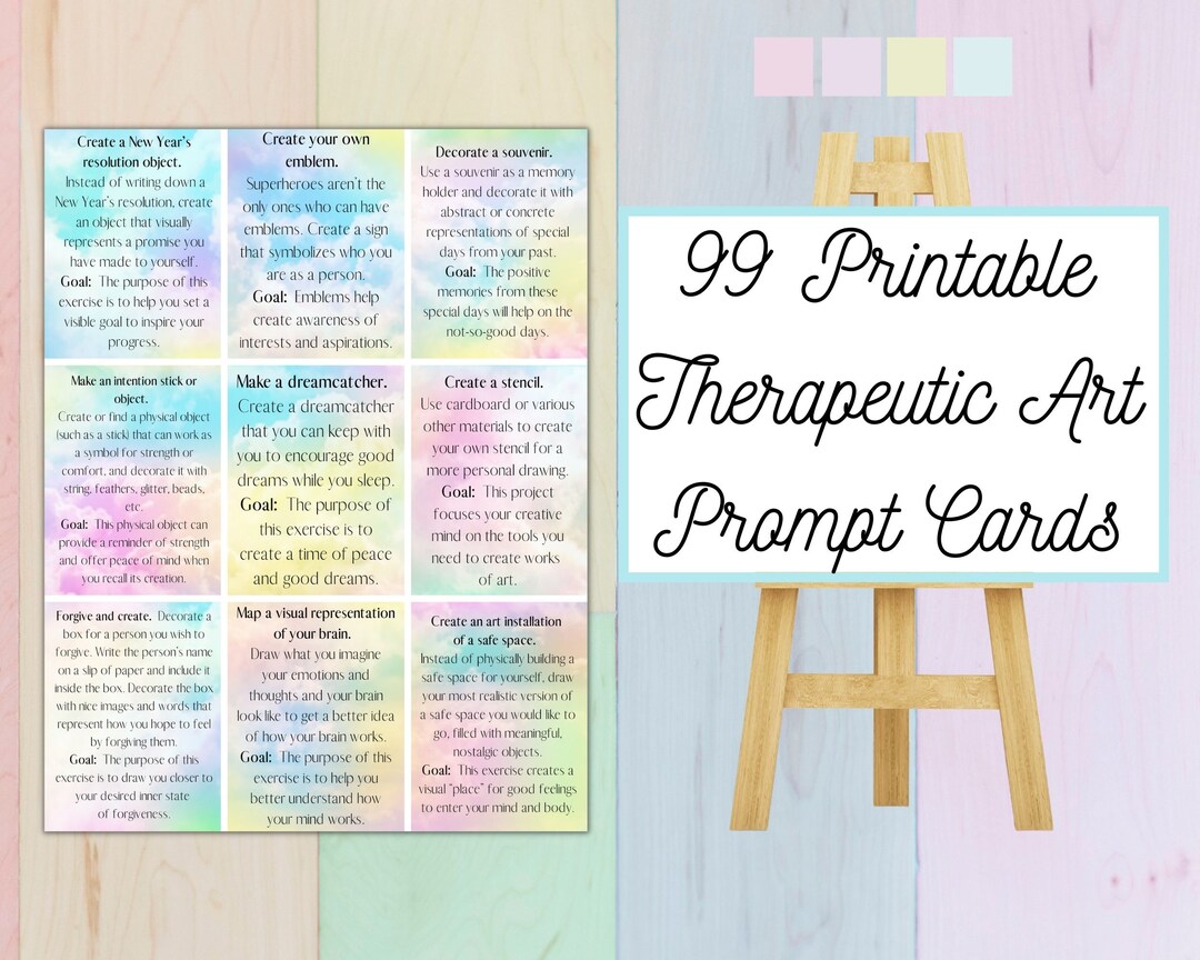 99 Printable Therapeutic Art Prompt Cards - Mindfullness, Self Care ...