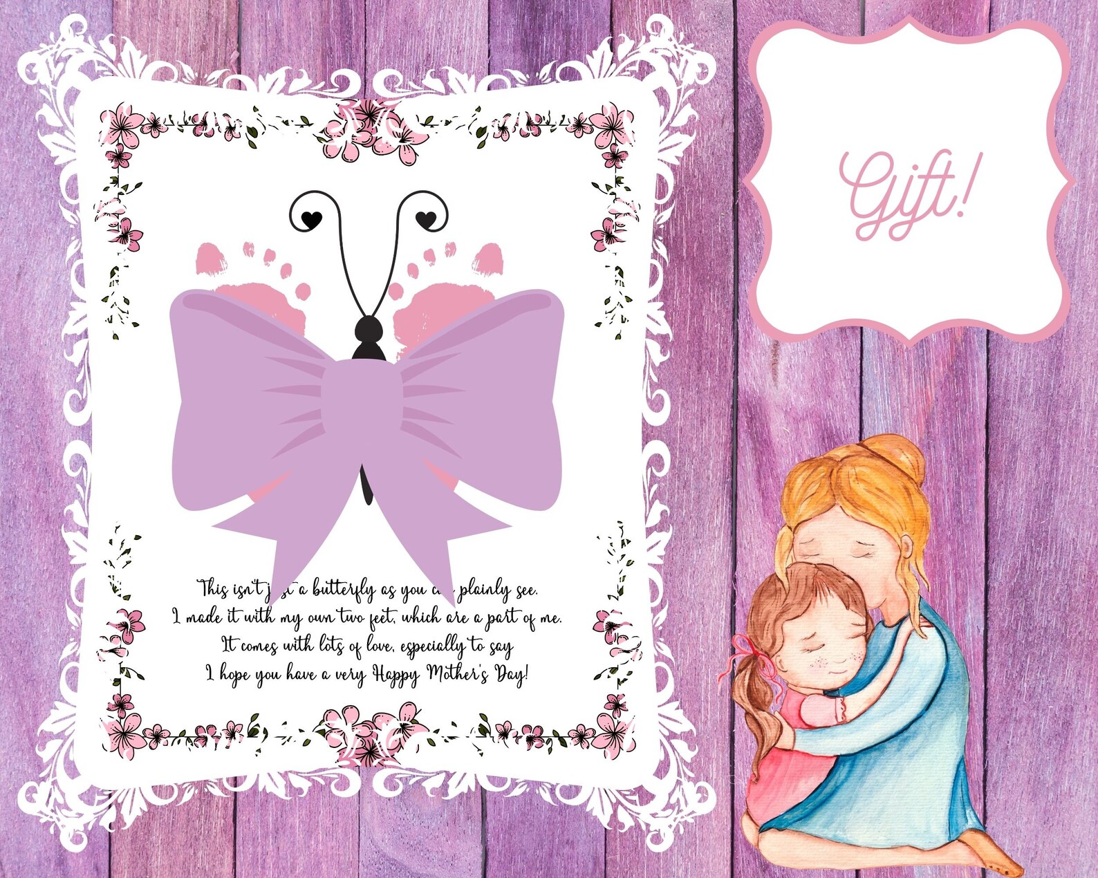Mother's Day Butterfly Footprints Printable Keepsake Gift Kid and Baby ...