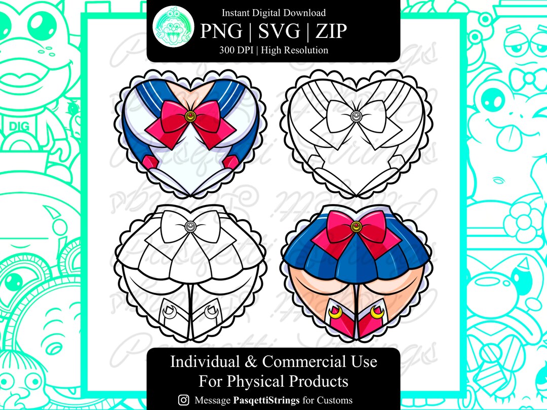 Sailor Moon Heart Booty & Boobies - Full Color PNG - SVG Cut File - Etsy