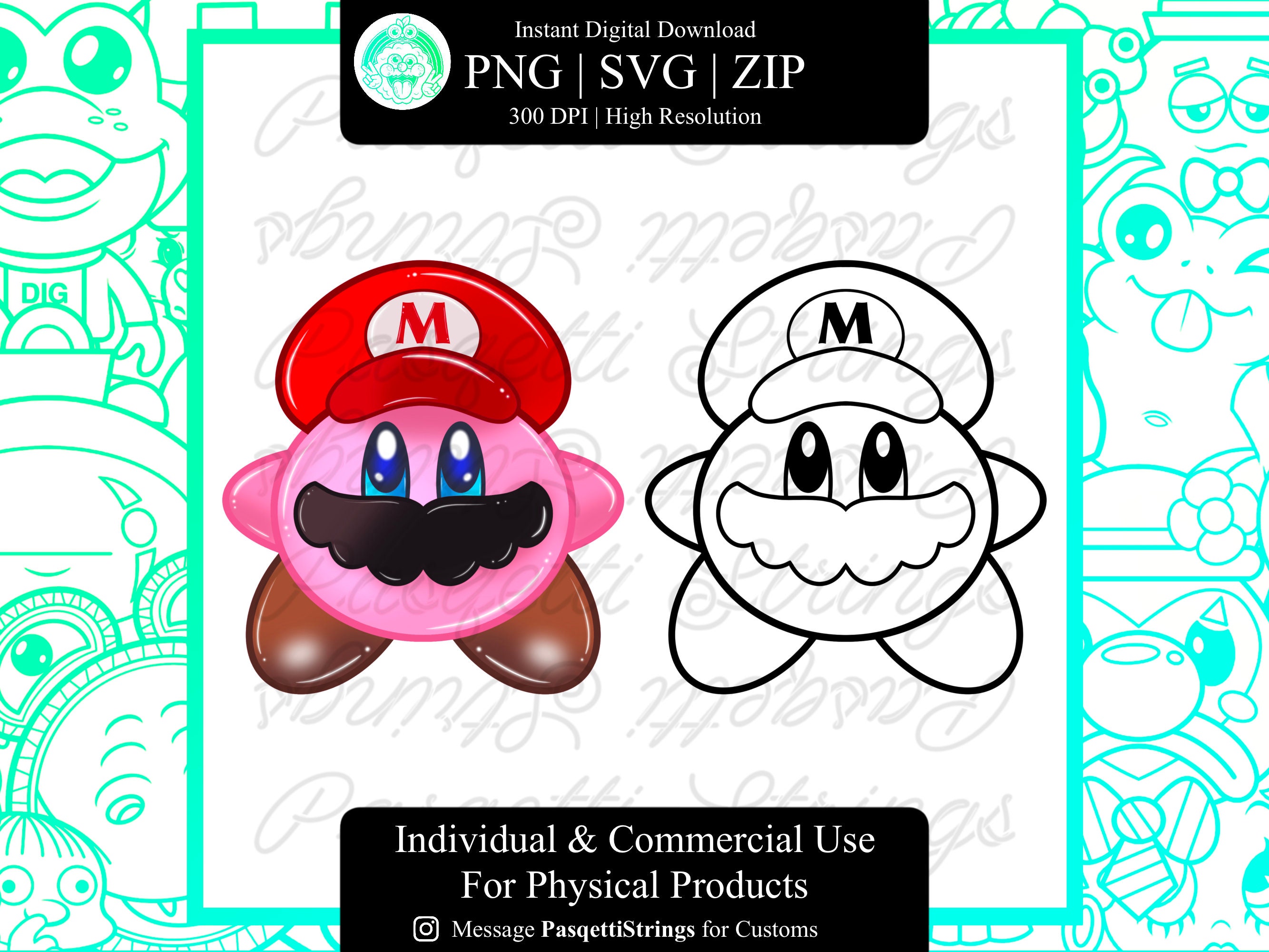 Kirby X Mario SVG & PNG File - Etsy