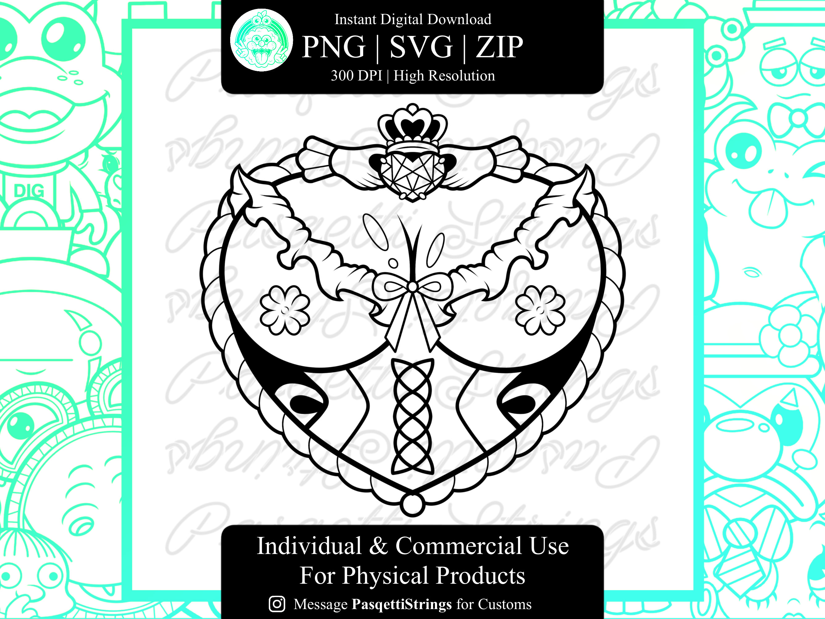 Claddagh Heart Booty SVG & PNG Clip Art File - Ireland - Pub Girl ...