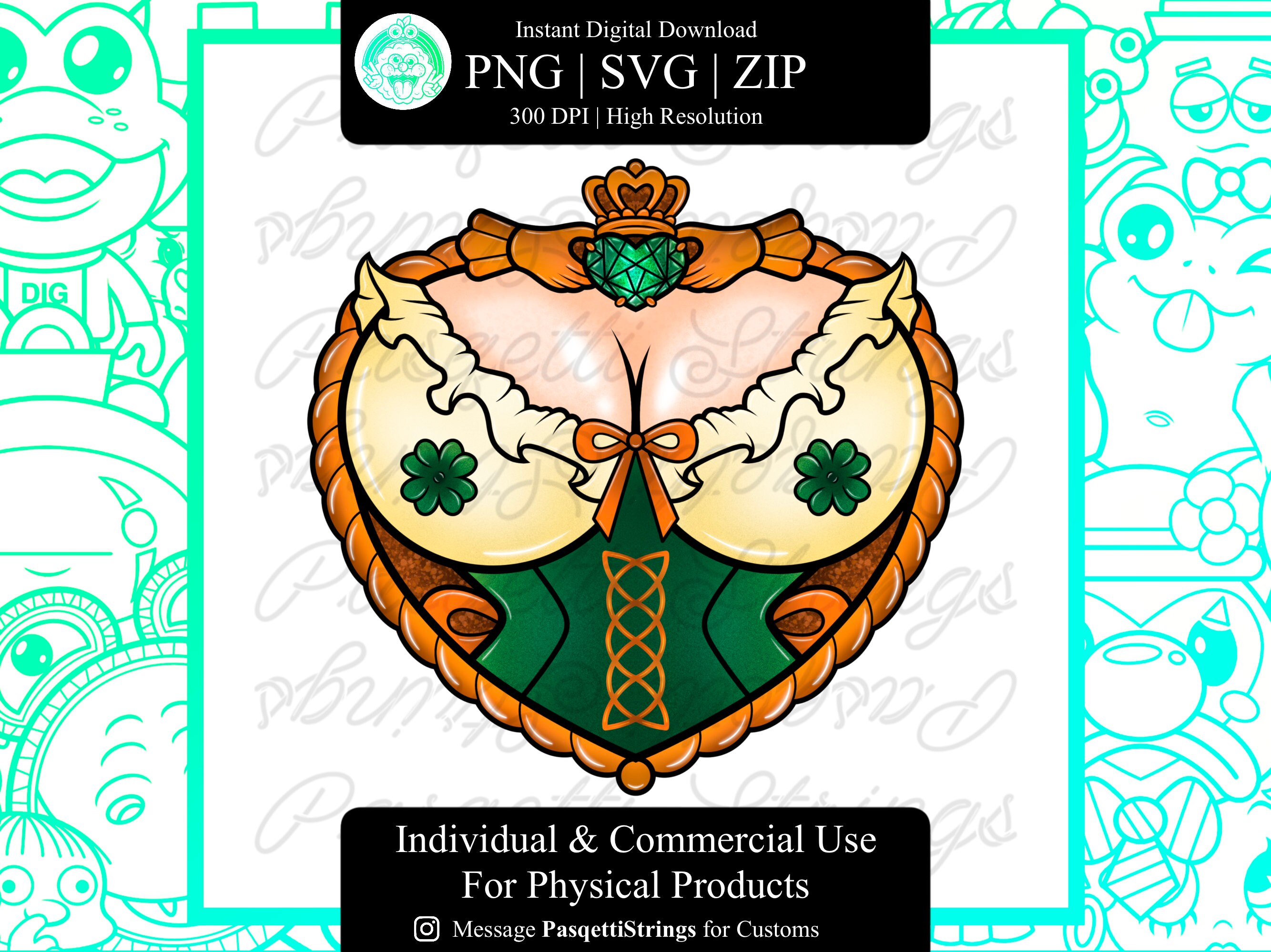 Claddagh Heart Booty SVG & PNG Clip Art File - Ireland - Pub Girl ...