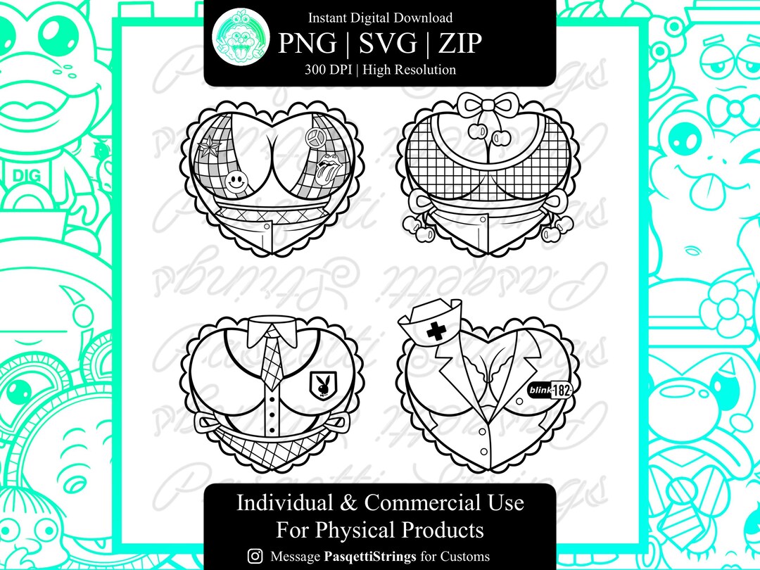 Bombshell Heart Boobies SVG - Busty Line Art - Rock N Roll Cut File ...
