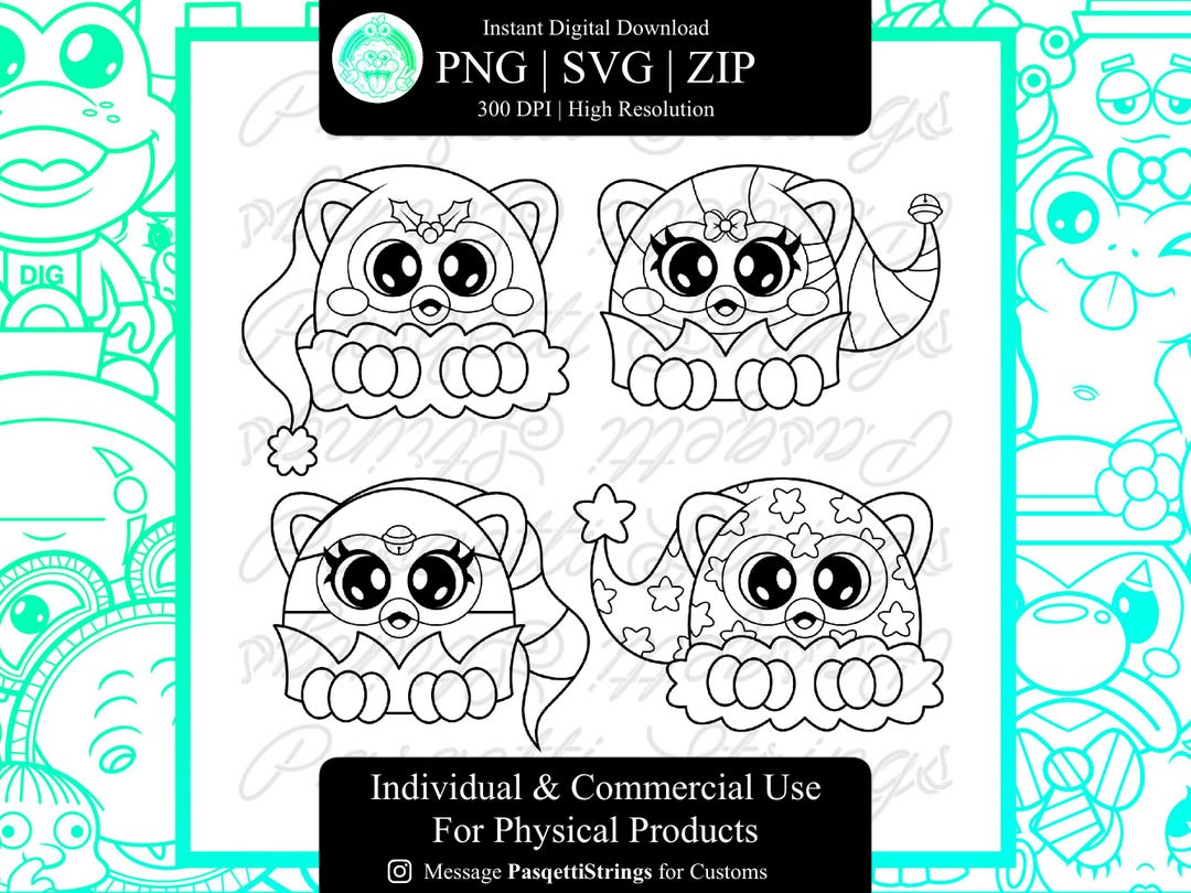 Furby Christmas Hats SVG Files - Holiday Design - Santa Hat Line Art ...