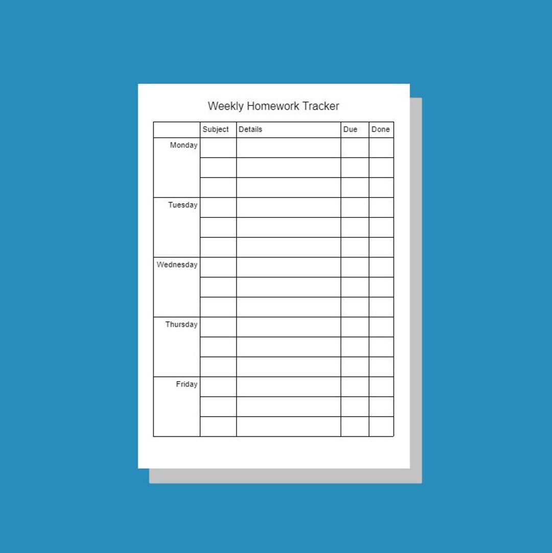 Weekly Homework Tracker, A4 Editable Digital Download - Etsy