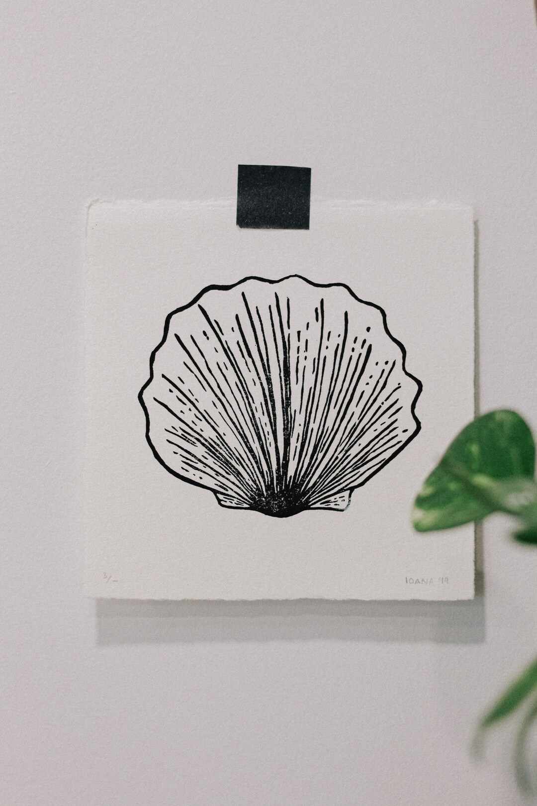 Seashell Tropical Linocut Mini Print Hand Carved Rives - Etsy