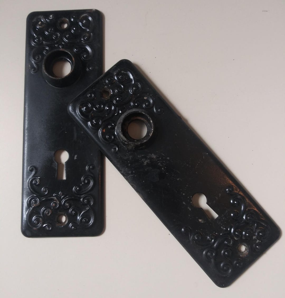 Pair of Vintage Door Knob Back Plates, Currently Painted Black but ...