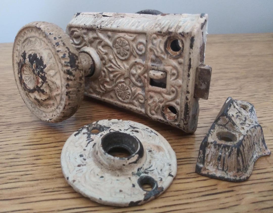 Ornate Rim Lock With Matching Keeper Cast Iron Surface Mount Door Lock ...