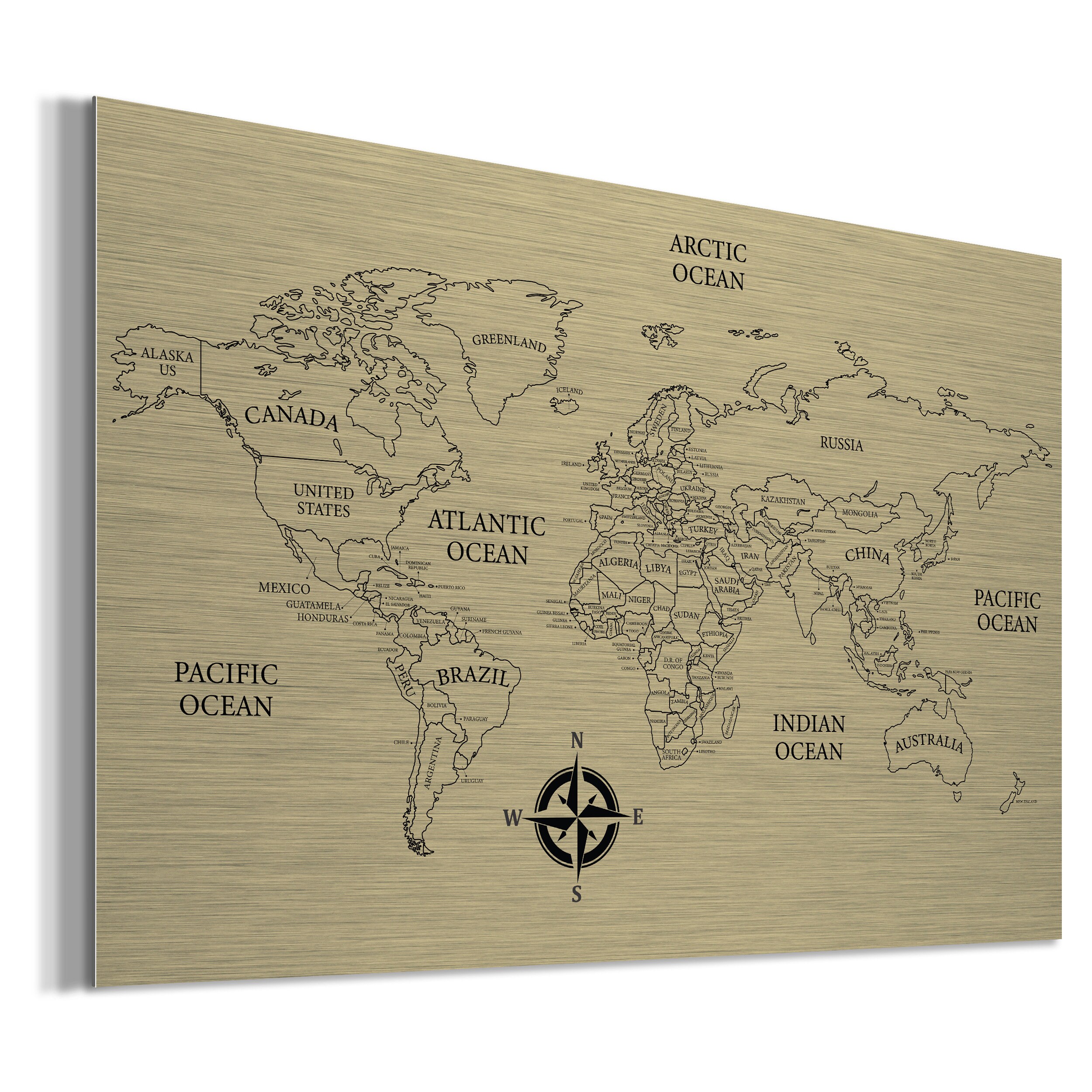 World Map Wall Art Decor Premium Brushed Metal 5 Sizes Large to Small ...