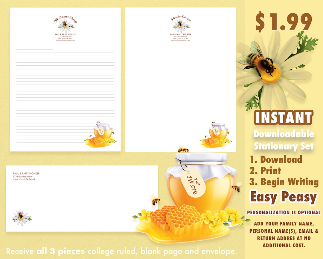 JW INSTANT Download Honey Bees Stationery - Etsy
