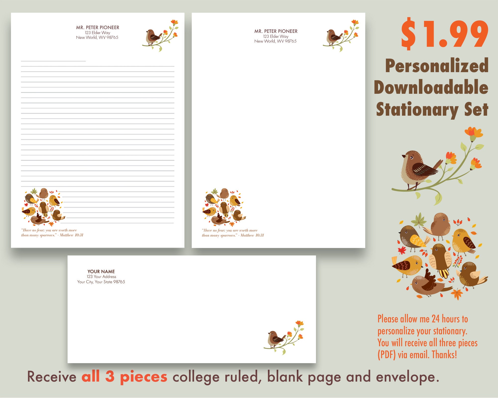 Personalized JW Letter Writing Stationary and Envelope - Etsy