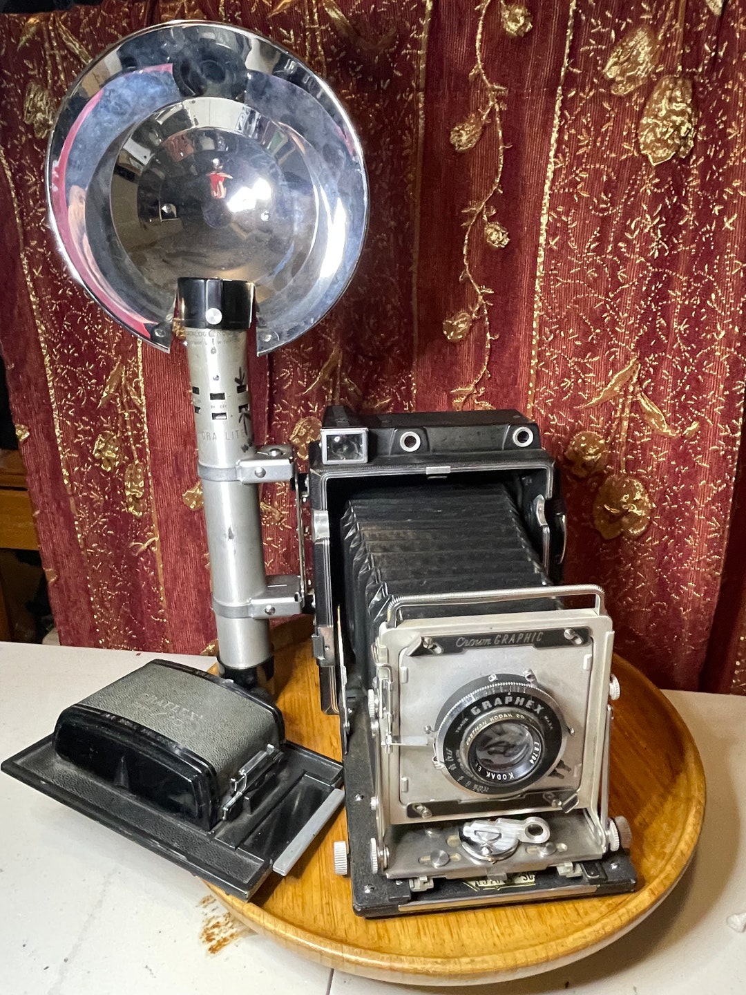 Graflex 4x5 Pacemaker Crown Graphic Press Camera COMPLETE KIT W/ Fibre Case, Flash , Film ...