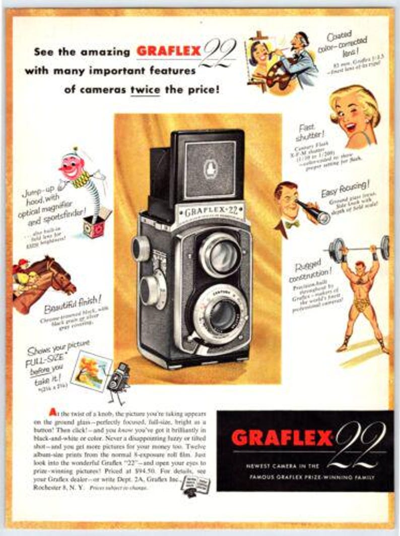GRAFLEX 22 Model 200 Twin Lens Reflex Camera W/ Graflex Optar 85mm F3.5 ...