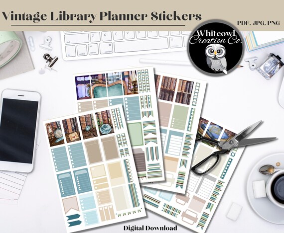 Printable Planner Stickers vintage Library - Etsy
