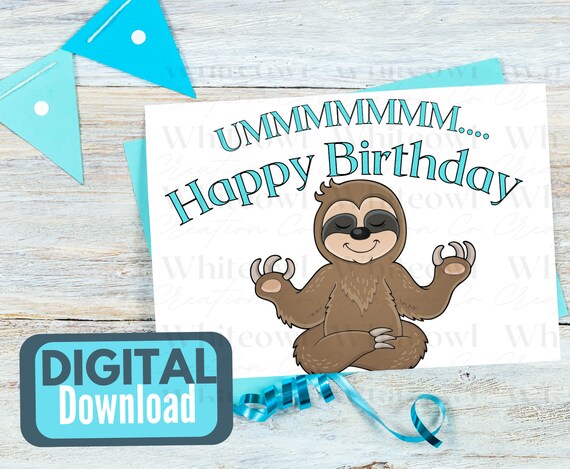 Printable Card Sloth Birthday Card Digital Download 7x5 | Etsy