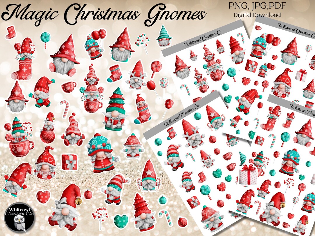 Printable Sticker Sheet magic Christmas Gnomes, Printable Stickers ...