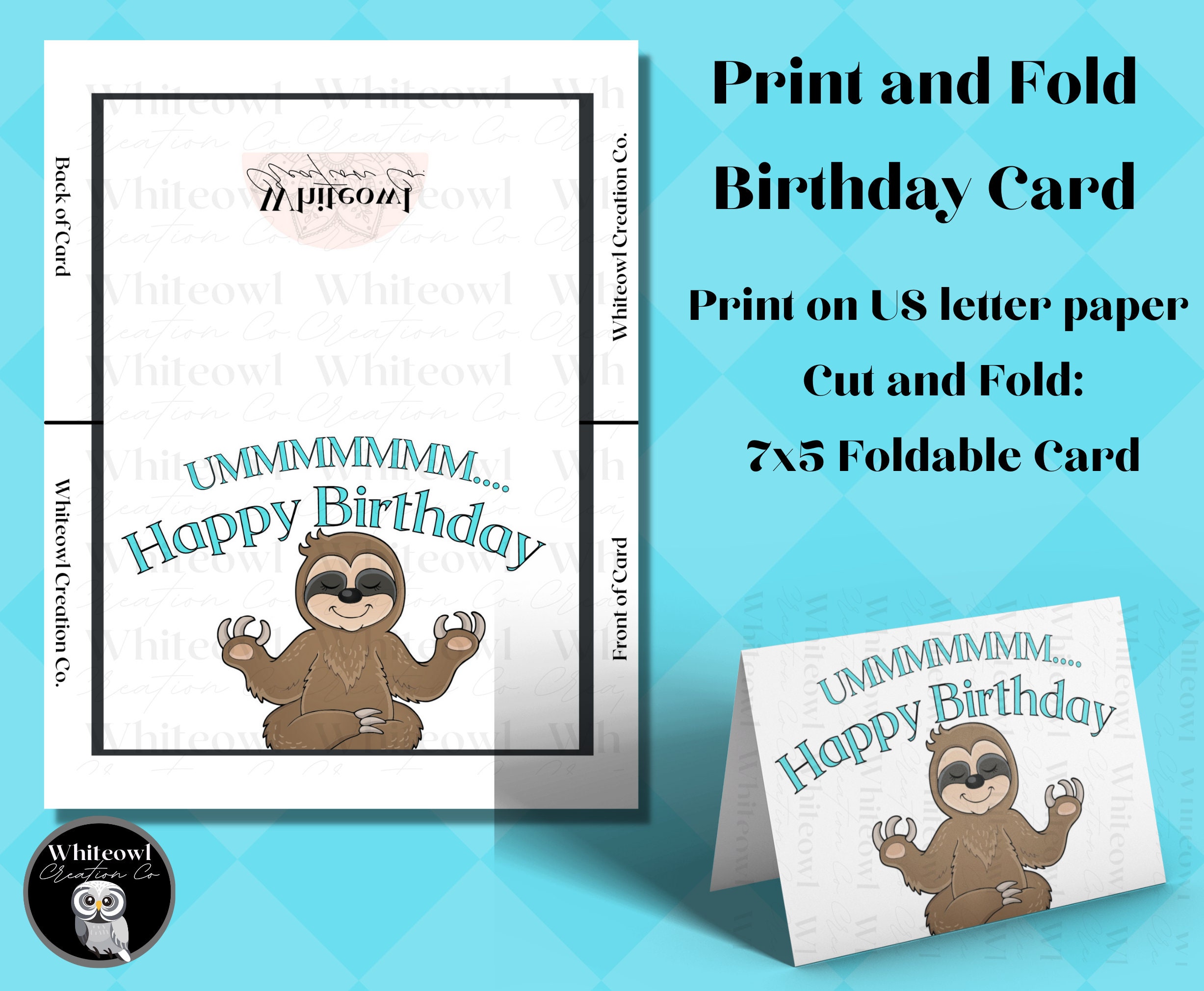 Printable Card, Sloth Birthday Card, Digital Download, 7x5 Print and ...