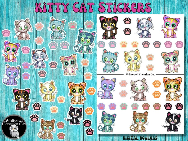 Printable Kitty Cat Stickers, Digital Cat Stickers, Cat Lovers Sticker ...