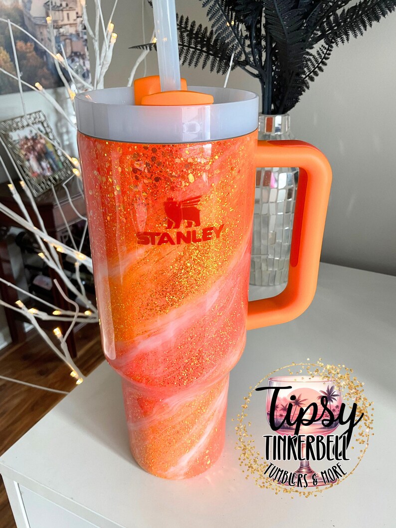 RTS Authentic Stanley Quencher 40 Oz Glitter Orange and Coral Milkyway ...