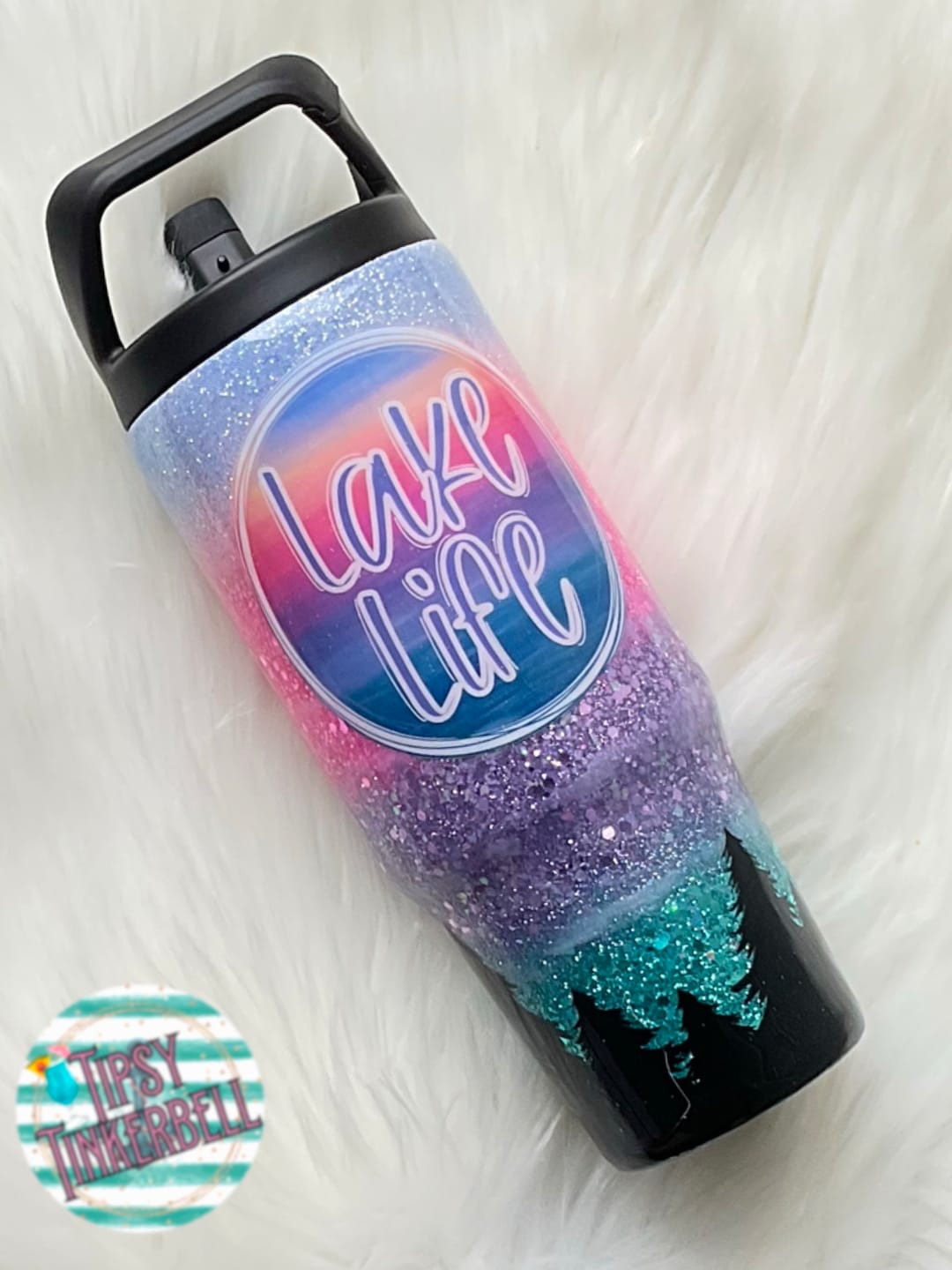 Lake Life Sunset Epoxy Glitter 30 Oz Tumbler With Top Handle, Flip Top, and Built in Straw. Free ...