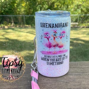 Epoxy Glitter Pink Flamingo Shenanigans Mini Skinny Tumbler Shot Glass ...