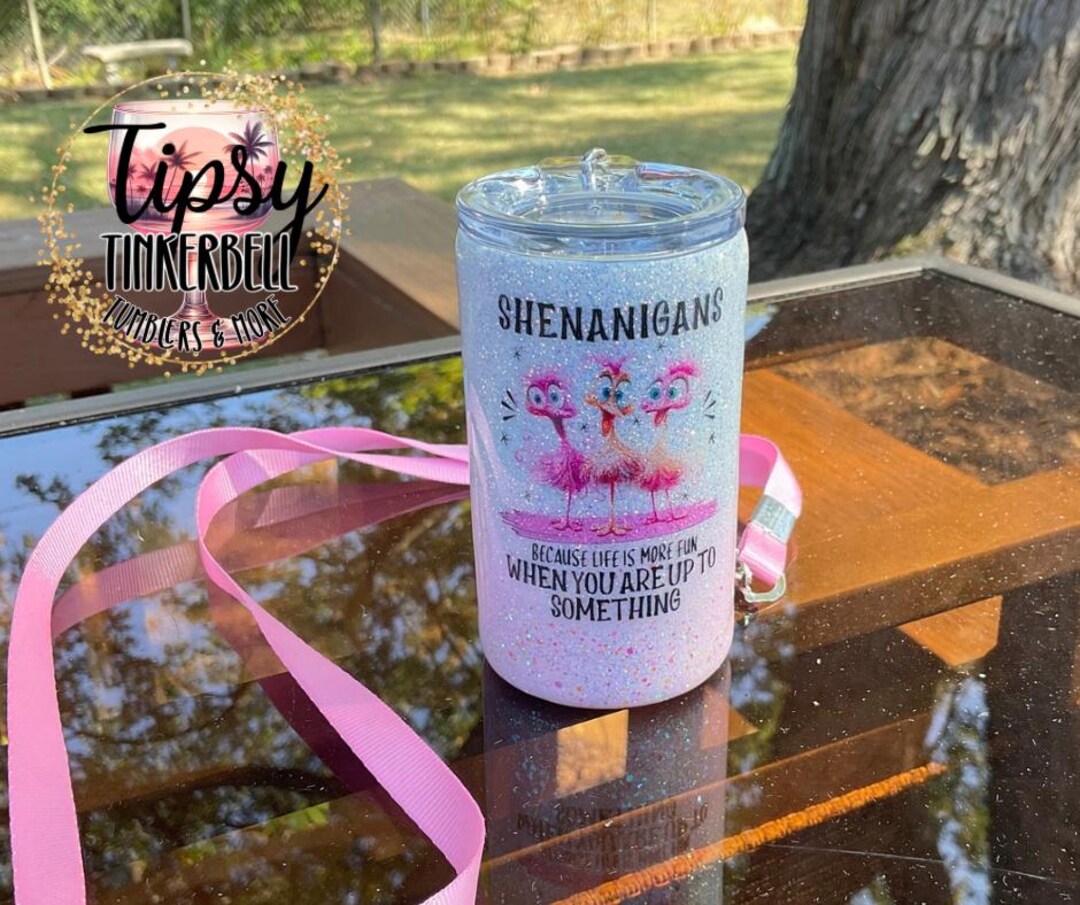 Epoxy Glitter Pink Flamingo Shenanigans Mini Skinny Tumbler Shot Glass ...