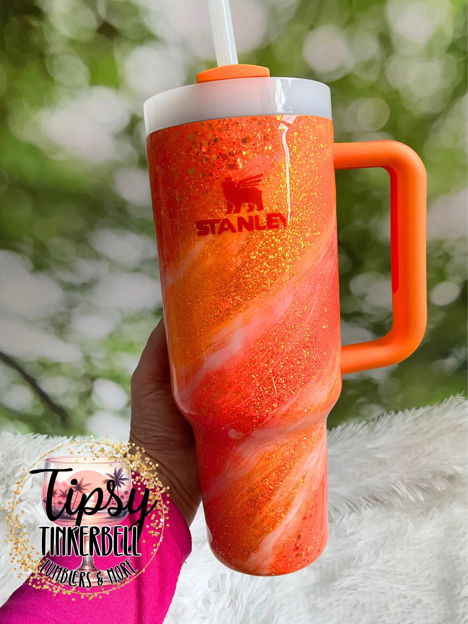 RTS Authentic Stanley Quencher 40 Oz Glitter Orange and Coral Milkyway ...