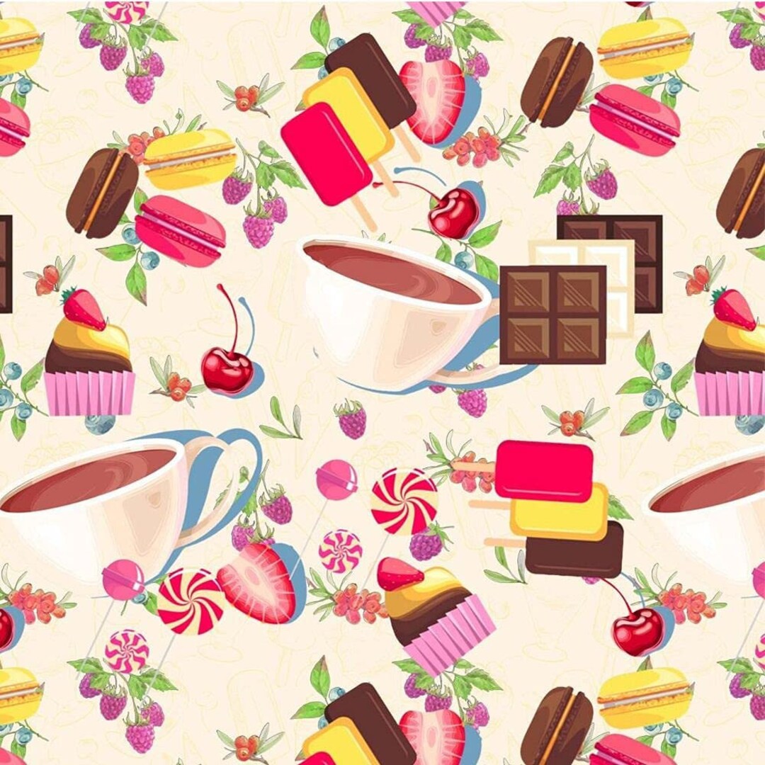 Pink Yellow Ivory Macaroons and Chocolate Design Printed 100% Combed ...